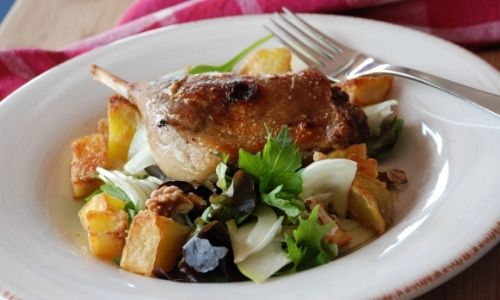 Confit Duck, Fennel Walnut and Pear Salad, Duck Fat Roasted Potatoes ...