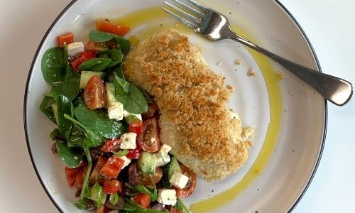 Red Emperor with Golden Crumbs, Greek Salad - Matters of Taste